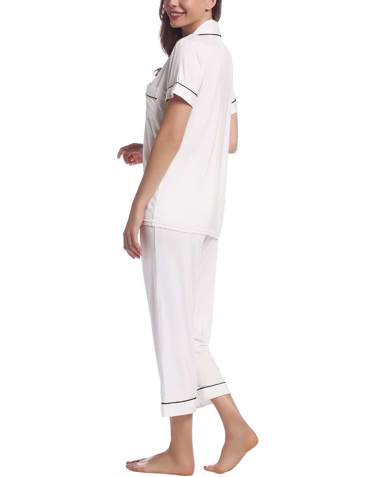 Joyaria Womens Capri Pajamas Set Bamboo Viscose Pjs Petite Lightweight Soft Sleepwear 2 Piece(White, Large)
