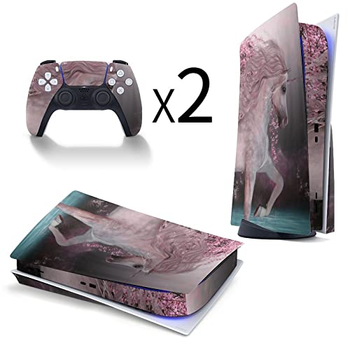 Sakura Unicorn Full Protective Skin Cover Design Wrap Decal Sticker Compatible with PS5 Disk Version Console and Controller