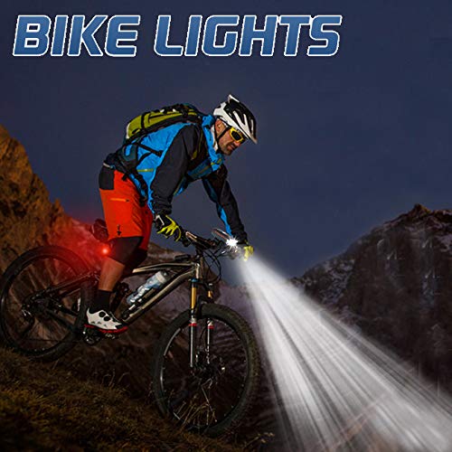 LED Bike Front Light Rear Lamp Set Rechargeable Super Bright Bicycle Headlamp Weatherproof for Mountain Road Cycling Safety Night Lighting