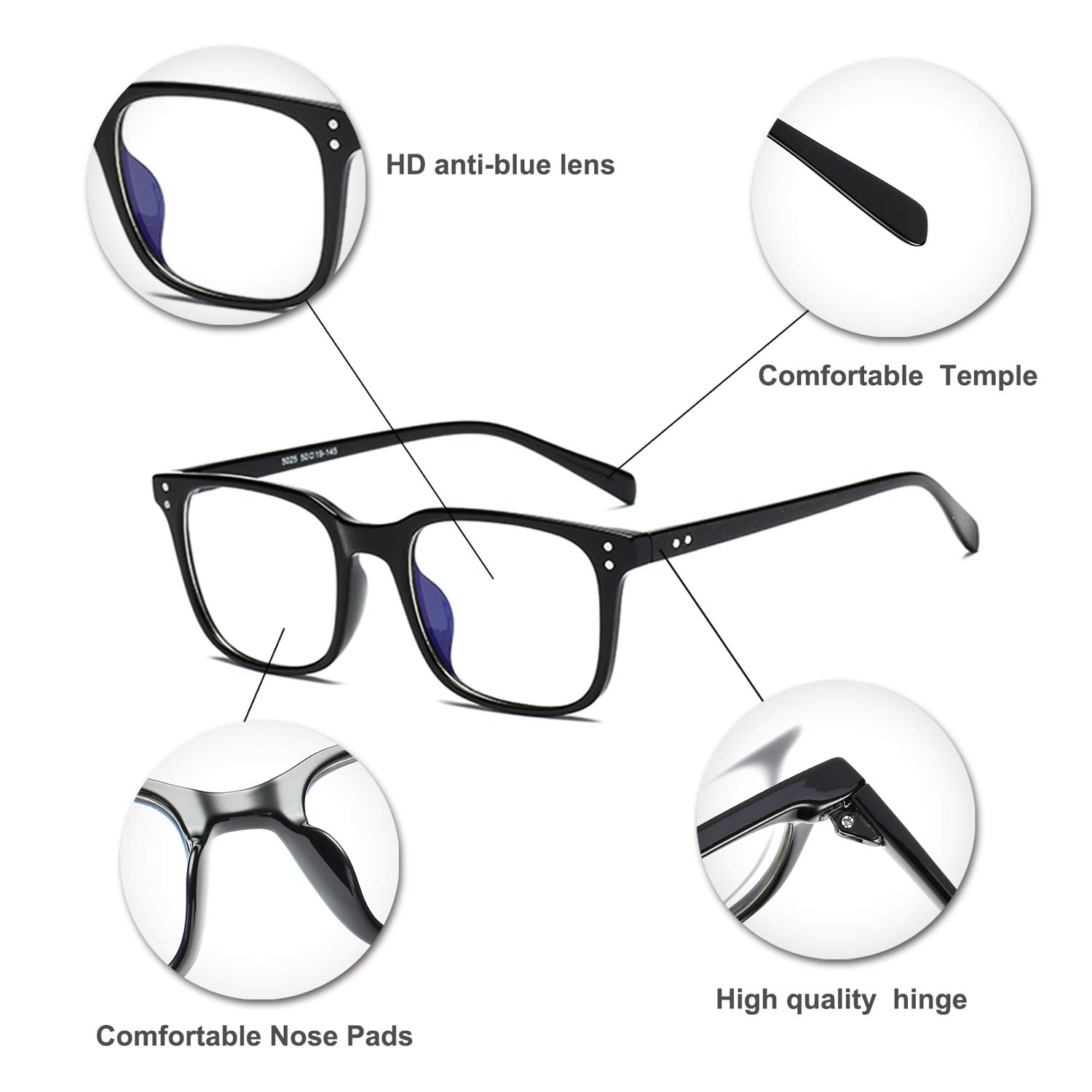 Karsaer Blue Light Blocking Glasses Women Men Anti Eyestrain Computer Eyeglasses Large Square TR90 Frame