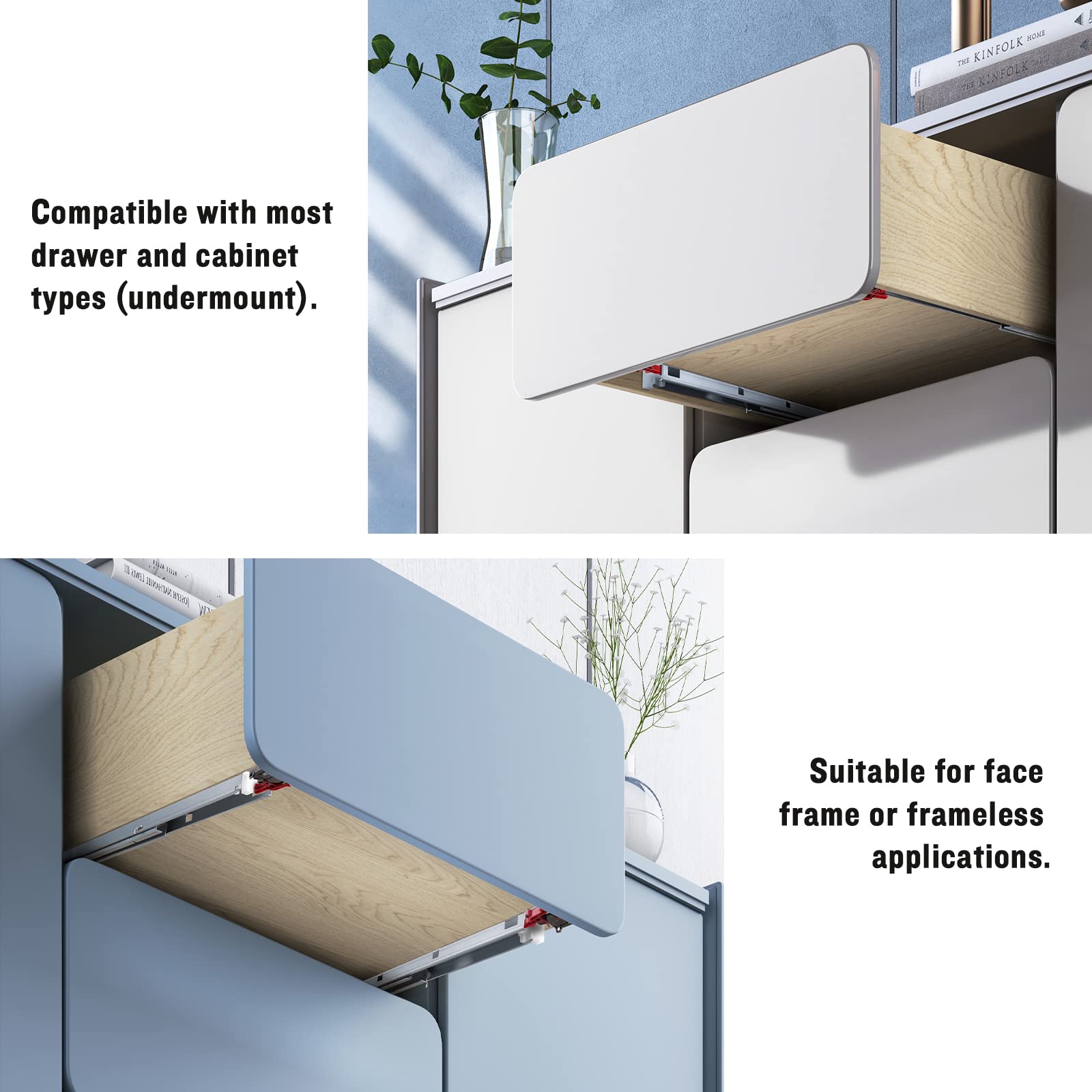 Knobonly 6 Pair 21" Soft Close Drawer Rails Full Extension, Undermount Zinc Plated Drawer Slides, Mounting Screws and Adjustable Locking Device Included, 85 lb Load Capacity