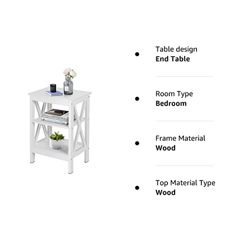 VECELO End Side Table with Storage Shelf Living Room,Bedroom Furniture, White, Nightstand with Shelves
