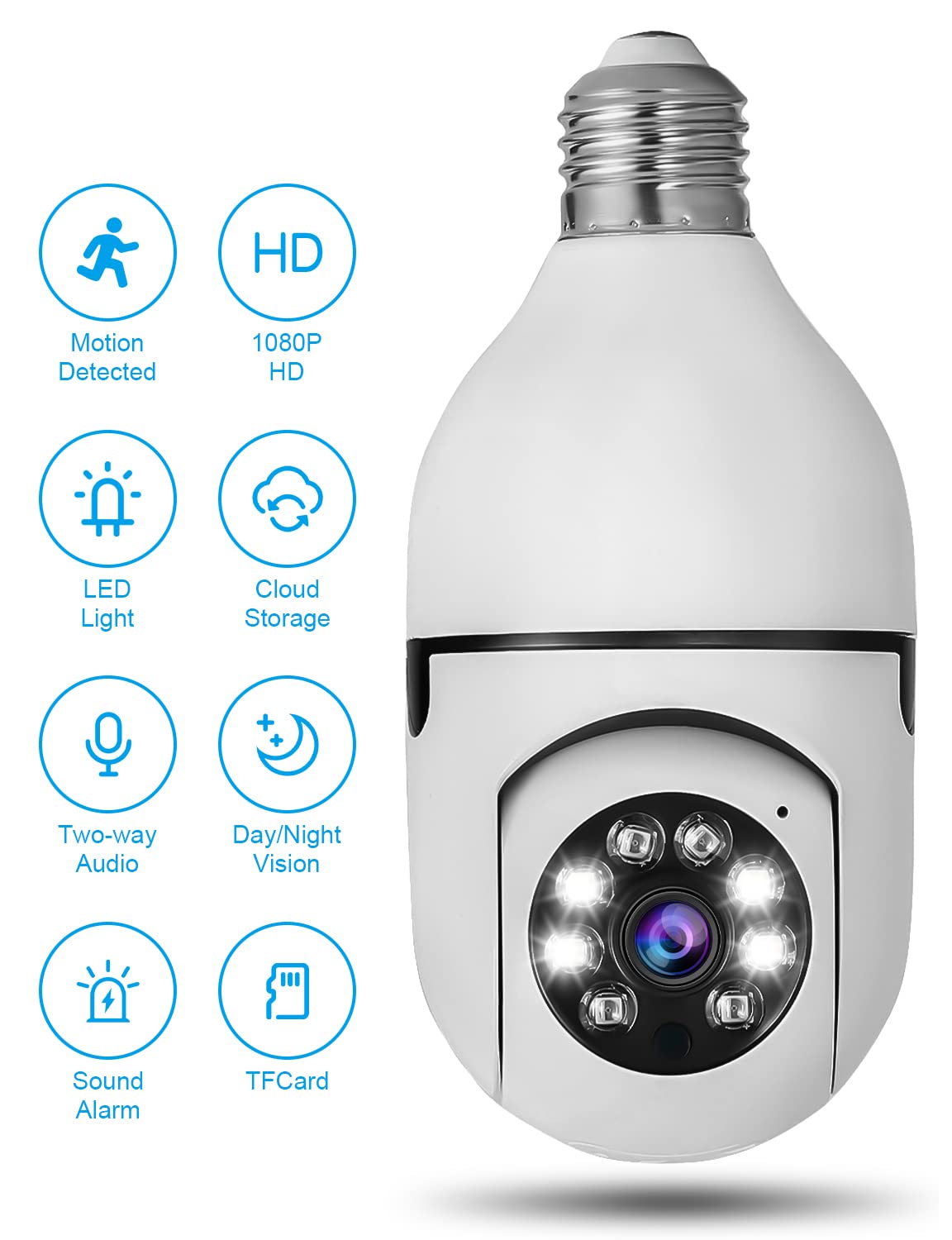 ROXAAN Light Bulb Security Camera 1080P WiFi Camera 2.4Ghz 360 Degree WiFi Outdoor Panoramic IP Camera Wireless WiFi Security Camera System with Night Vision, 2-Way Audio, Motion Detection Alarm