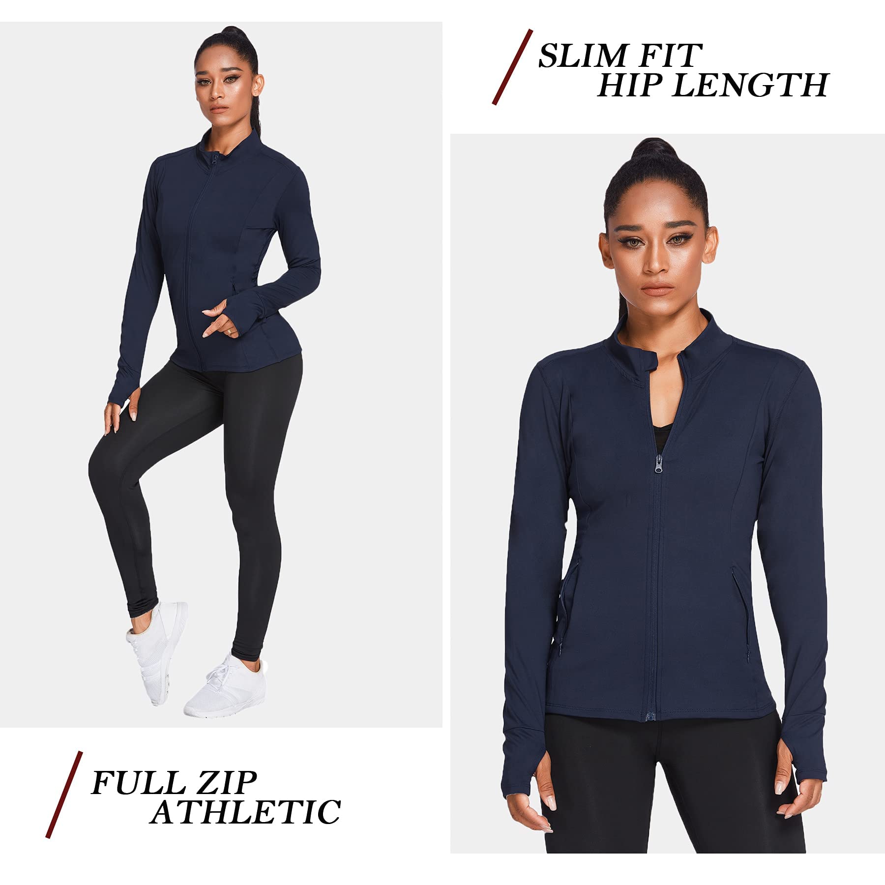 PINSPARK Women's Track Jacket Athletic Workout Running Jacket Full Zip Up Sportswear Lightweight Tops Navy Blue M