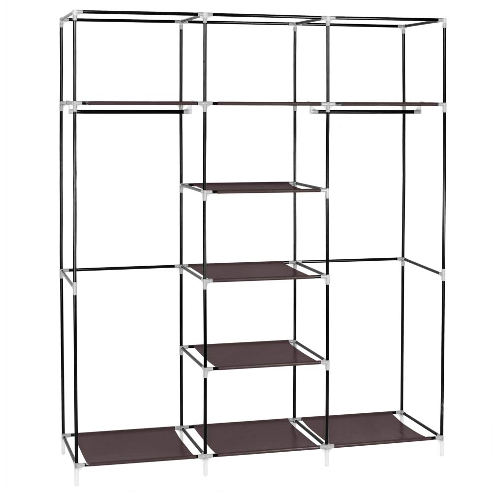 Knocbel 69" Tall Freestanding Closet Organzier Clothes Garment Rack with Storage Shelves & 2 Hanging Rods (Black)