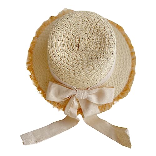 Kids Hats Bulk Children's Girls Sunscreen Hat Summer Bow Sun Hat Hat Braided Hat Beach Hat Sun Hat (Beige, One Size)