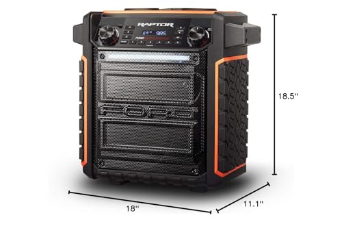 ION Audio Raptor | Ultra-Portable 100-Watt Wireless Water-Resistant Speaker with 75-Hour Rechargeable Battery, Bluetooth Streaming, AM/FM Radio and Multi-Color Light Bar