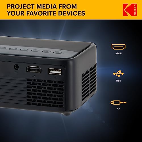 KODAK FLIK X1 Mini Pico Projector | Portable Compact 100β Projector with Remote Control & 2W Speakers Plays Movies, TV Shows & Games | Compatible with HDMI, USB, AV, Smartphone, Firestick Black