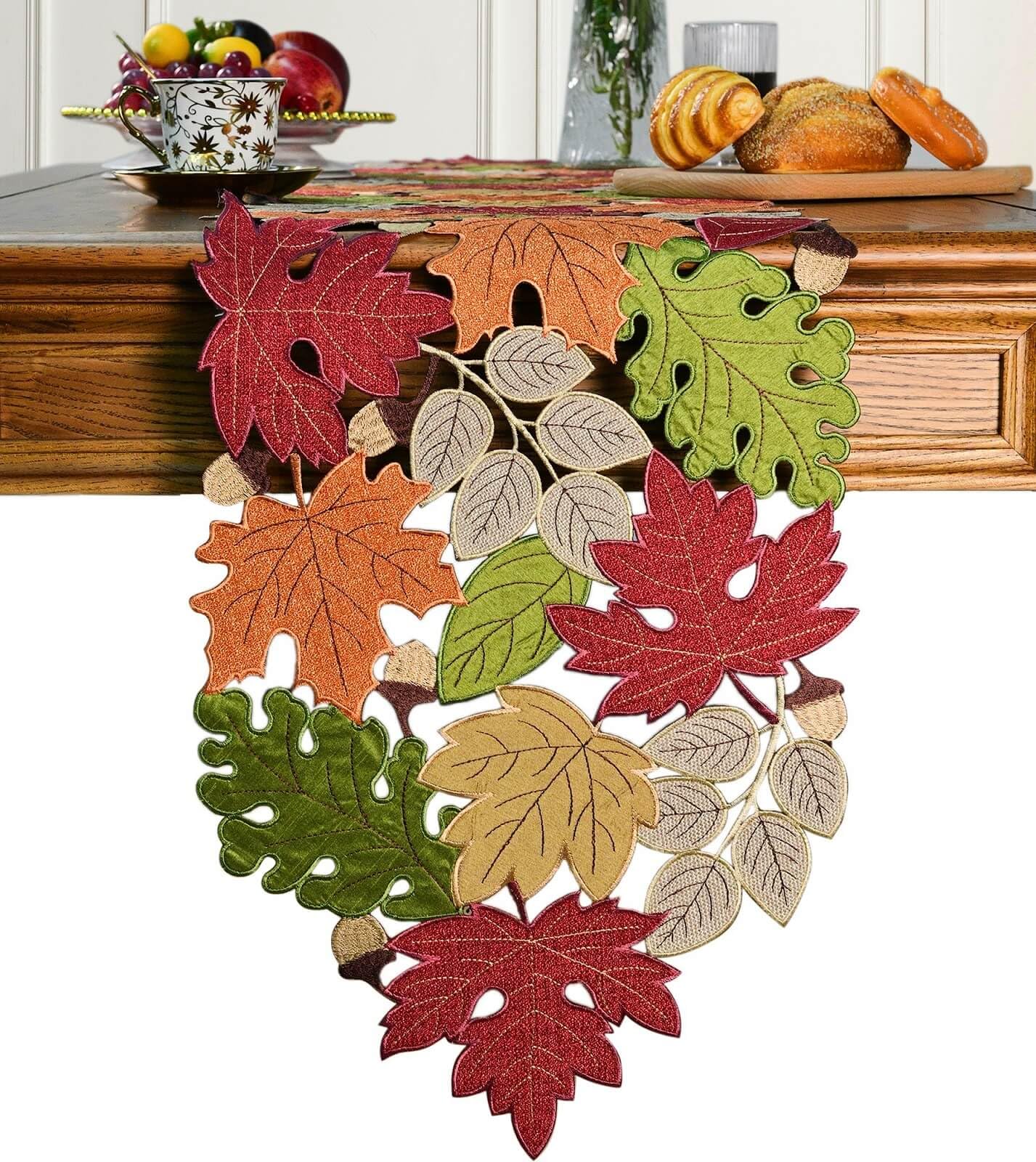 KEVA Fall Placemats Set of 4, 15inch Round Placemats, Fall Decorations for Home, Autumn Maple Leaves Cutwork Embroidered Placemats for Harvest Thanksgiving Holiday Decor