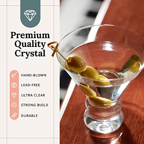 Martini Glasses Set of 4 (9.5 oz) β Cocktail Glasses for Any Drink β Elegant Cocktail Glasses for Hosting Parties β Hand-Blown Crystal Martini Glasses β Give a Fancy Martini Set Gift