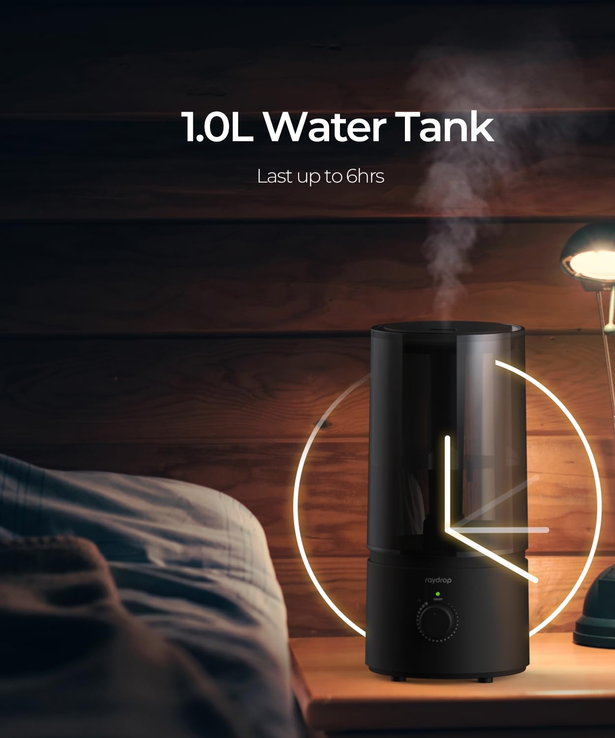 raydrop® Humidifiers for Bedroom, 4L Air Humidifiers for Large Room, Ultrasonic Cool Mist Humidifiers for Baby, Plant, 30H Work Time, Auto Shut-Off (Black)