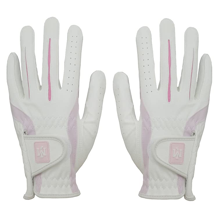 MJ Women's Golf Synthetic Leather Glove for Hands, Pack of 2, Blue and Pink (#20, Pink)