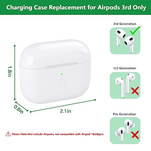 Wireless Charging Case Replacement - Compatible with AirPod 3, Qi-Certified for Air Pods 3rd Gen Charger Cases, Support Bluetooth Pairing Sync Button, 600 Mah Built-in Battery, Without Earbuds, White