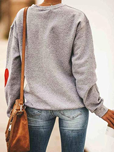 Love Heart Dog Paw Print Sweatshirts Women Long Sleeve Pullover Tops Casual Blouse Mother's Day Gray X-Large
