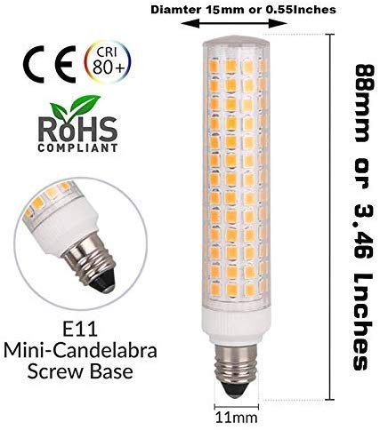 JDE11 Mini Candelabra LED Light Bulb (jde11 120v 75w-100w Halogen Bulbs Equivalent | 110V-130V Input | jd Mini can Bulb | E11 Mini Candelabra Base (Warm White,1-Pack)