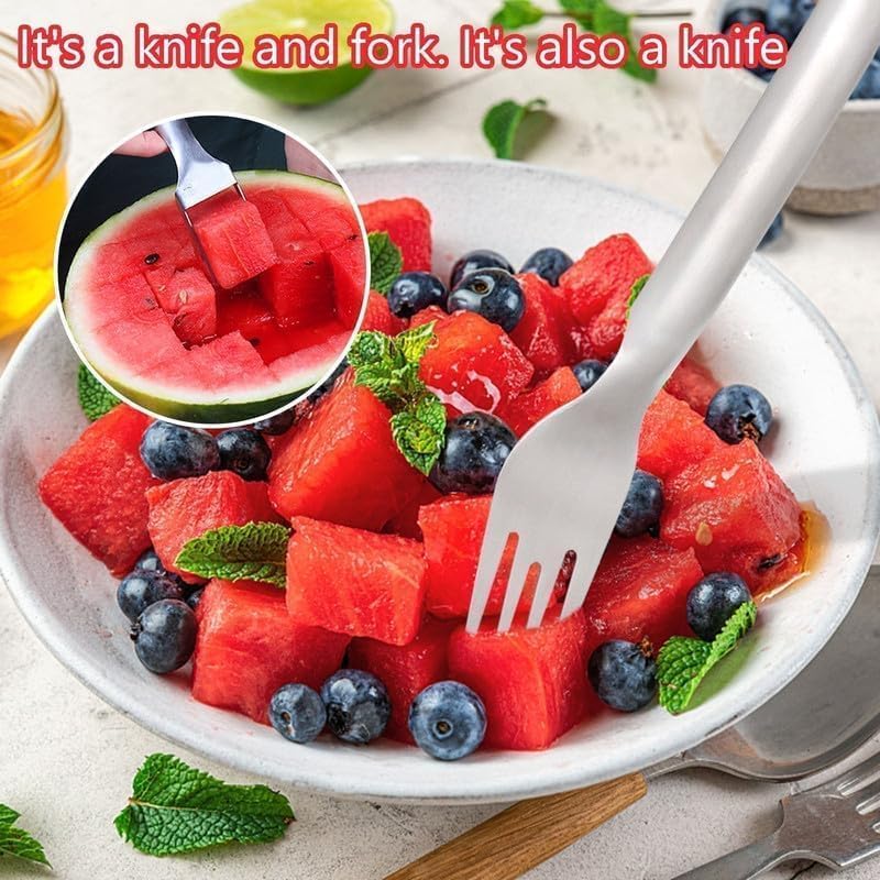 Watermelon Fork Slicer Cutter,Stainless Steel 2 in 1 Fruit Fork Slicer,Portable Watermelon Fork Watermelon Cutter Slicer Tool Fruit Forks Slicer for Home Party Camping Kitchen Gadget(1pack)