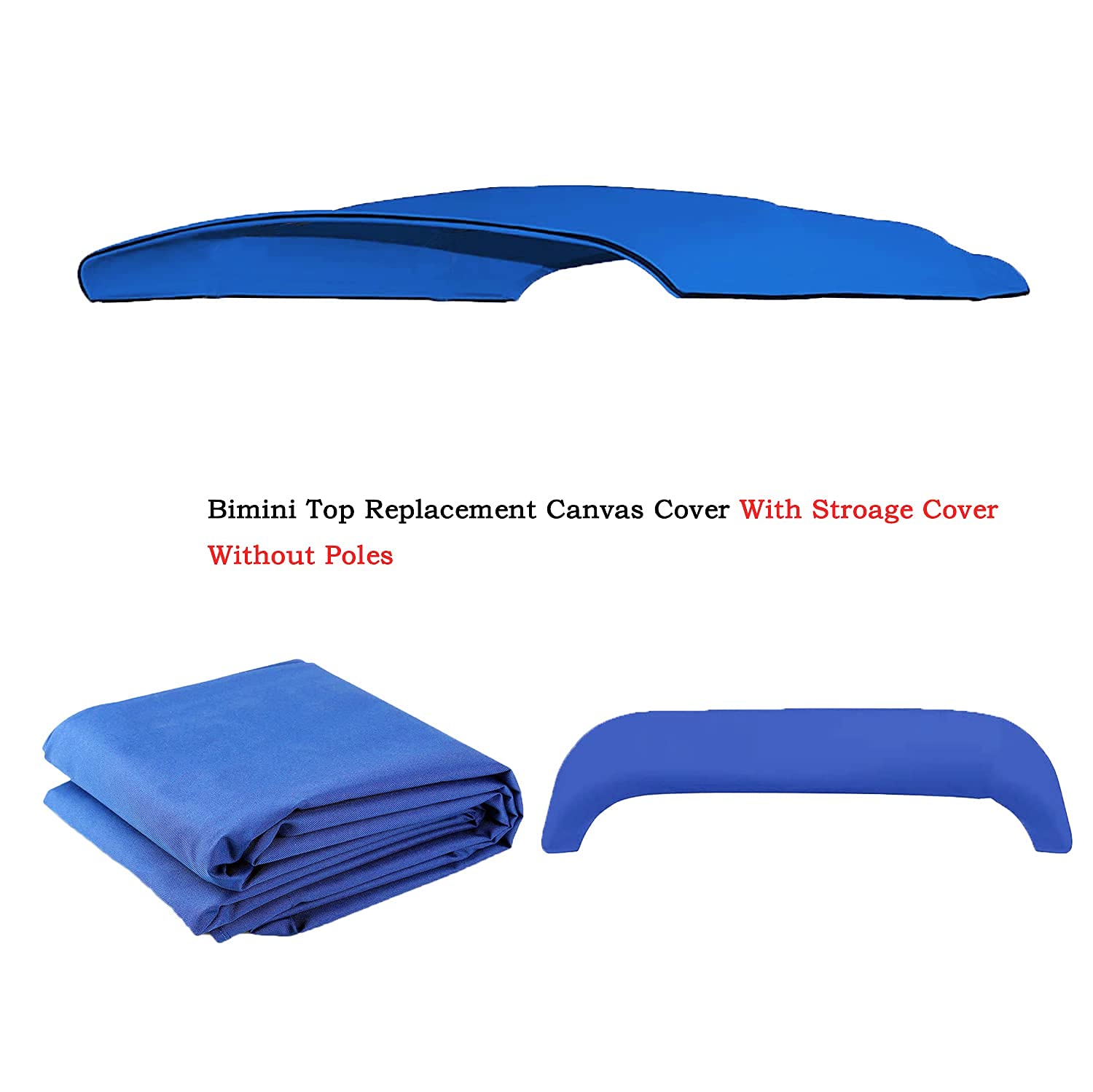 LIKE RAIN Bimini Top Fabric Replacement Canvas Canopy,3 Bow Bimini Top Cover for Boat with Storage Boot,600 D Anti-UV Waterproof Bimini Top Canopy Without Frame,Blue,6'x46x55-60inch