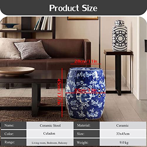 JADESA Decorative Ceramic Garden Stool, Hand Painted Blue and White Porcelain Ceramic Drum Stool, Suitable for Living Room, Terrace, Garden, Etc.