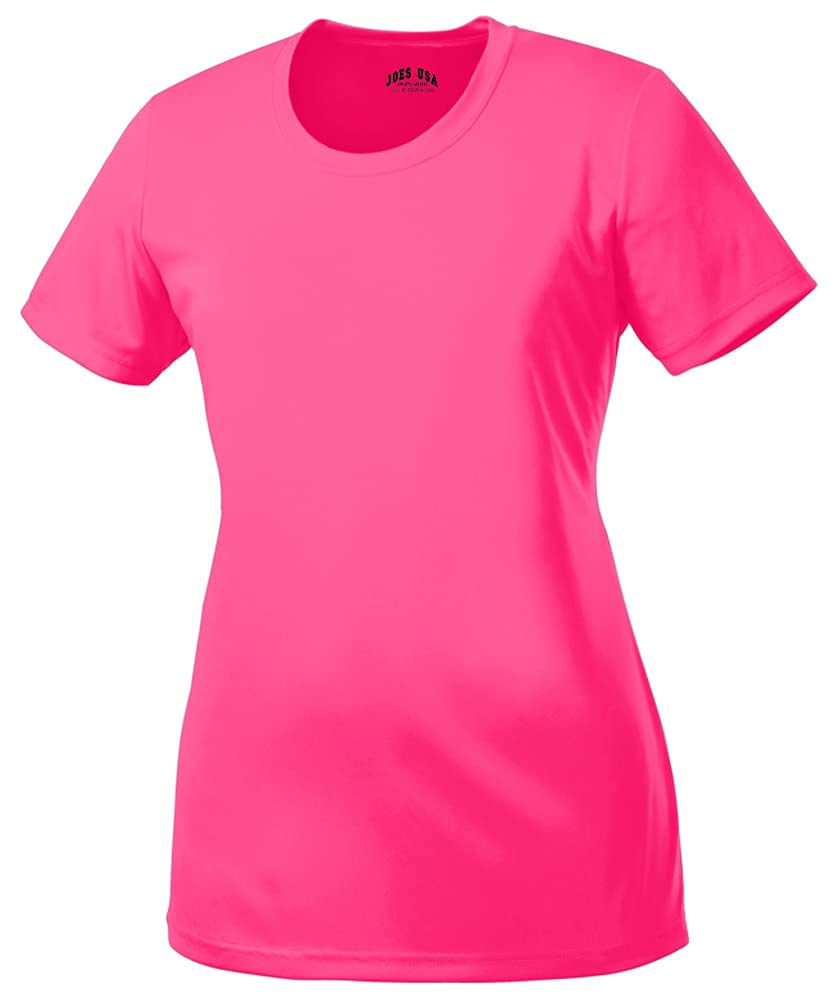 Joe's USA DRI-Equip Womens All Sport Neon Color High Visibility Athletic T-Shirt | Neon Pink, XL