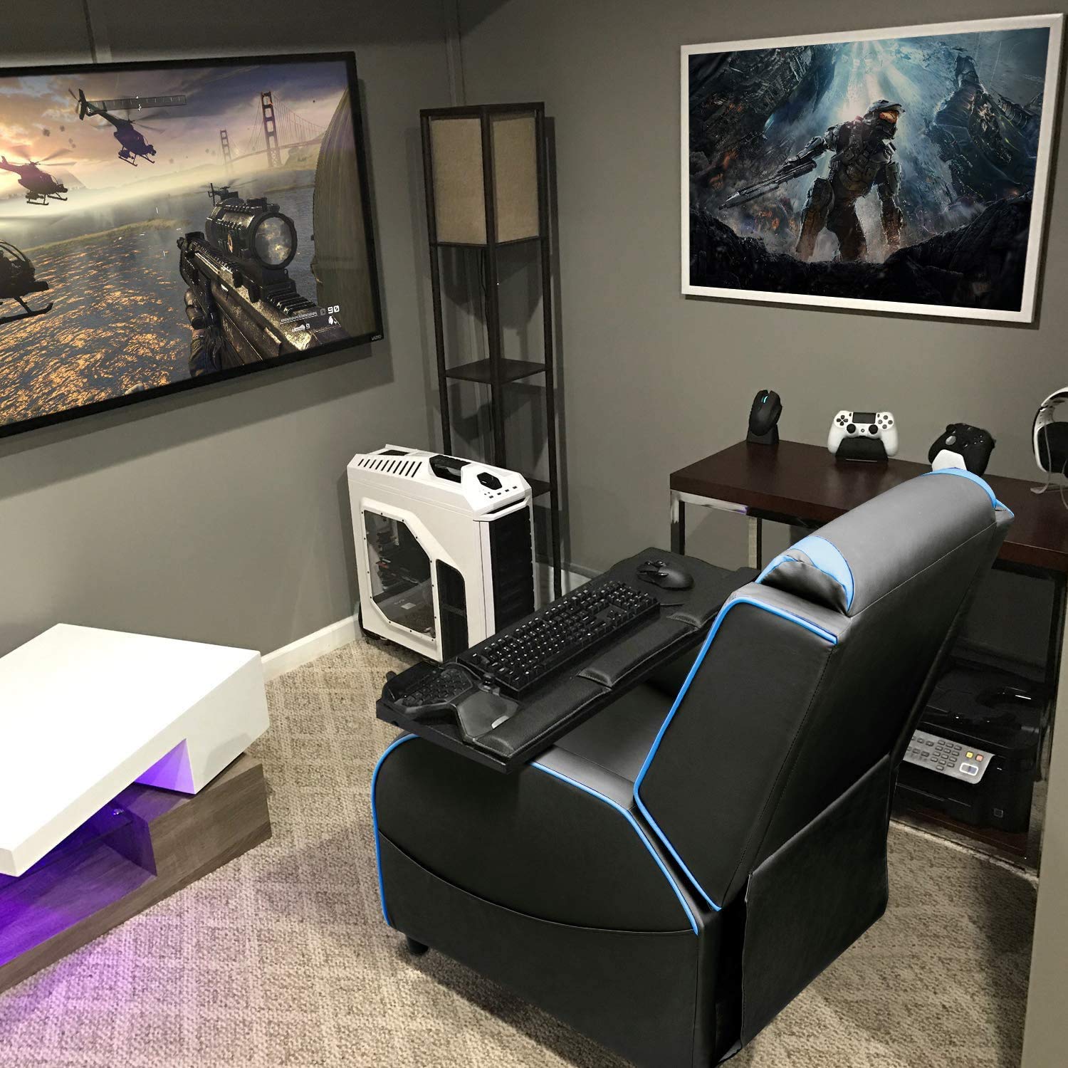JUMMICO Gaming Recliner Chair PU Leather Single Recliner Sofa Adjustable Modern Living Room Recliners Home Theater Recliner Seat (Blue)