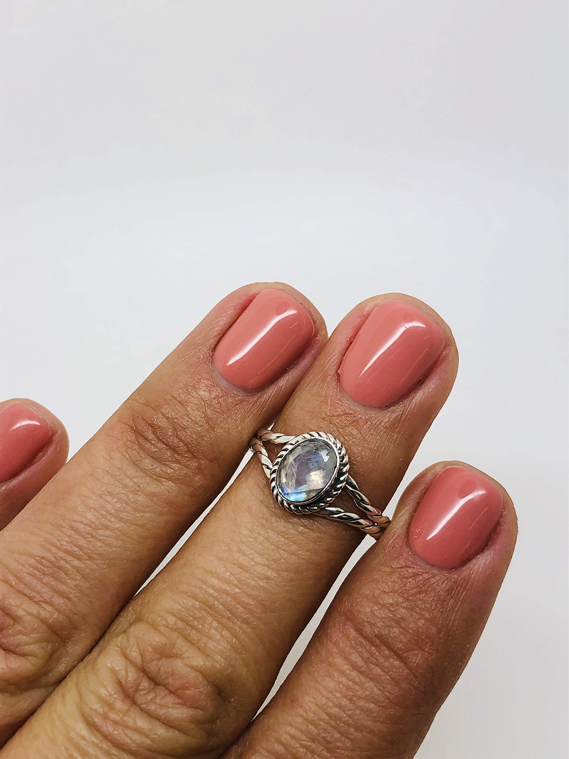 Koral Jewelry Moonstone Ethnic Vintage Gipsy Delicate Oval Ring 925 Sterling Silver Tribal Boho Chic (8)