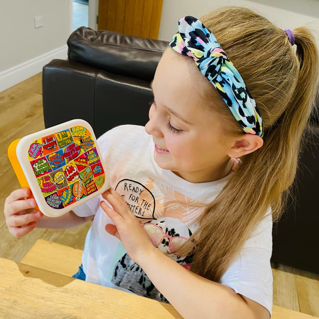 Kids Lunch Box Set, Snack Box, BPA Free Plastic Storage Boxes, Kids Snack Pots, Kids Lunch Box, Great for Picnics, Meal Prep, Mindfulness, Positive Affirmations (Set of 4)