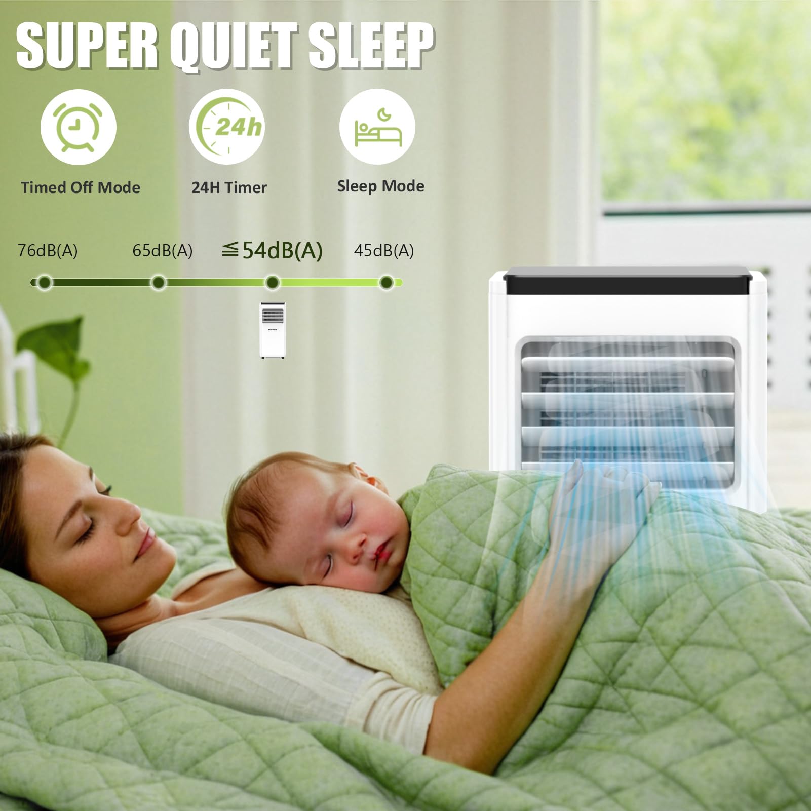POOPLE 8,000 BTU Portable Air Conditioners, Portable AC for Room up to 350 Sq. Ft, 5-in-1 Portable AC Unit with LED Display/Remote Control/Window Installation Kit/24Hrs Timer, White