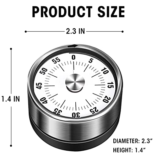 PMYEK Visual Timer-60-Minutes Mechanical Timer for Kitchen and Kids, Classroom Timer, Time Management Tool with Loud Alarm Sound & Stainless Steel for Teaching, Study, Exercise, Baking, Cooking, Frame