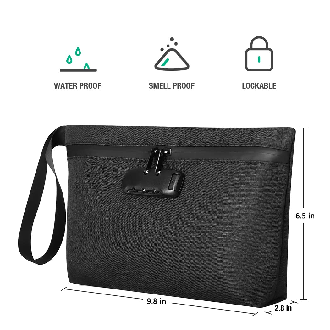 Tokokimo Password Lock Cosmetic Bag,Makeup bag with Combination Lock,Storage Accessories for Cosmetic,Spices and Travel(9.8 x 6.5 Inch, Black)