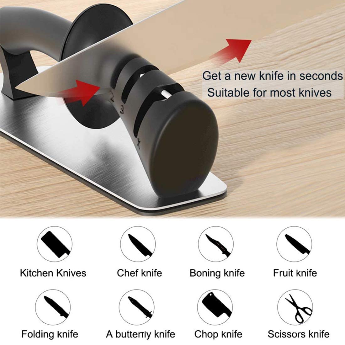 Knife Sharpener, 4 in 1 Kitchen Knife/Scissor Sharpener, Ceramic Stone, Tungsten Steel, Diamond Sharp Groove, Ergonomic Design, Non Slip Professional Manual Knife Sharpener Tool