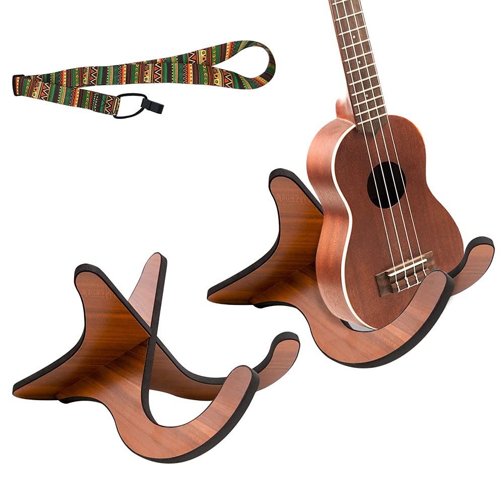 Lovefish Ukulele Stand,Portable Wooden Ukulele Stand with Ukulele Strap,Wooden X-Frame Sturdy Instrument Stand with Soft Edge for Ukulele,Mandolins and Violins