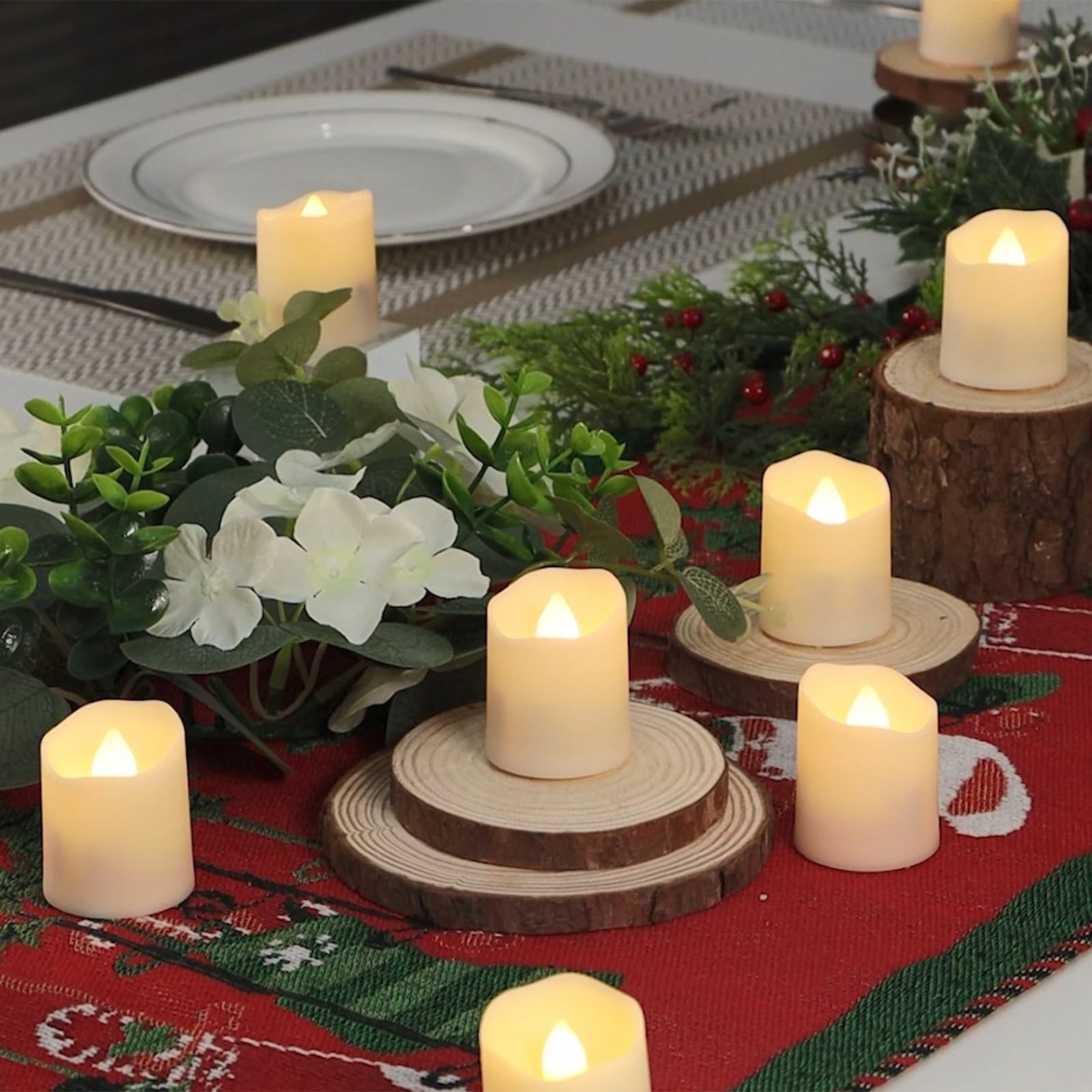 Rechargeable Flameless Votive Candles with Timer & Remote, 12pcs Flickering LED Tea Lights Candles with 2 USB Charging Cables, Warm White Light Electric Fake Candle for Home, Christmas Festival Decor