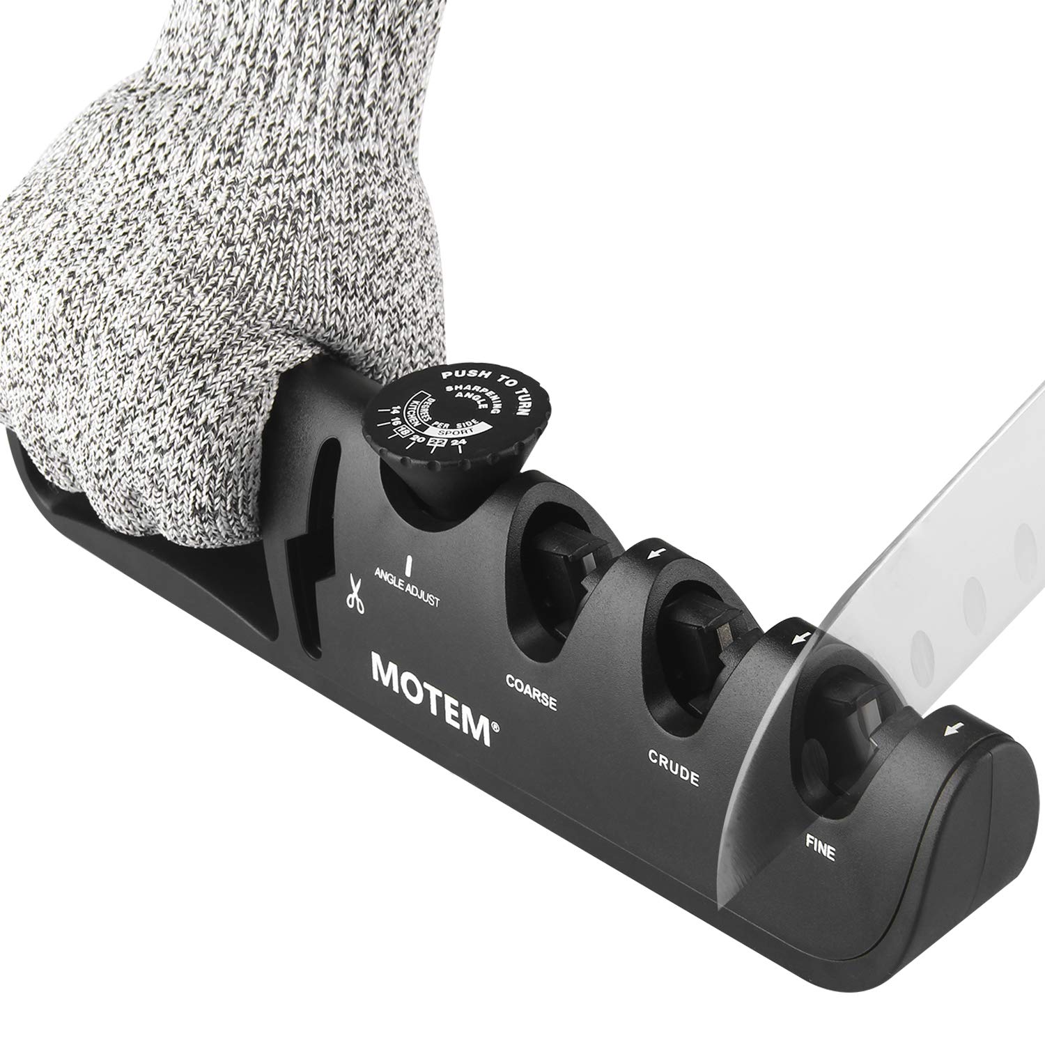 Knife Sharpener MOTEM 4 In 1 Kitchen Knife Sharpener and Scissor Sharpener: Helps Repair, Restore and Polish Quickly with Adjustable Angle Button for Various Knives