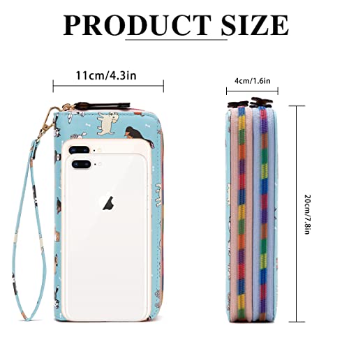Nawoshow Women's Wallet Cute Cat Wallet Bifold Long Purse with Zipper,alaways happy (Cute Dog(Blue))