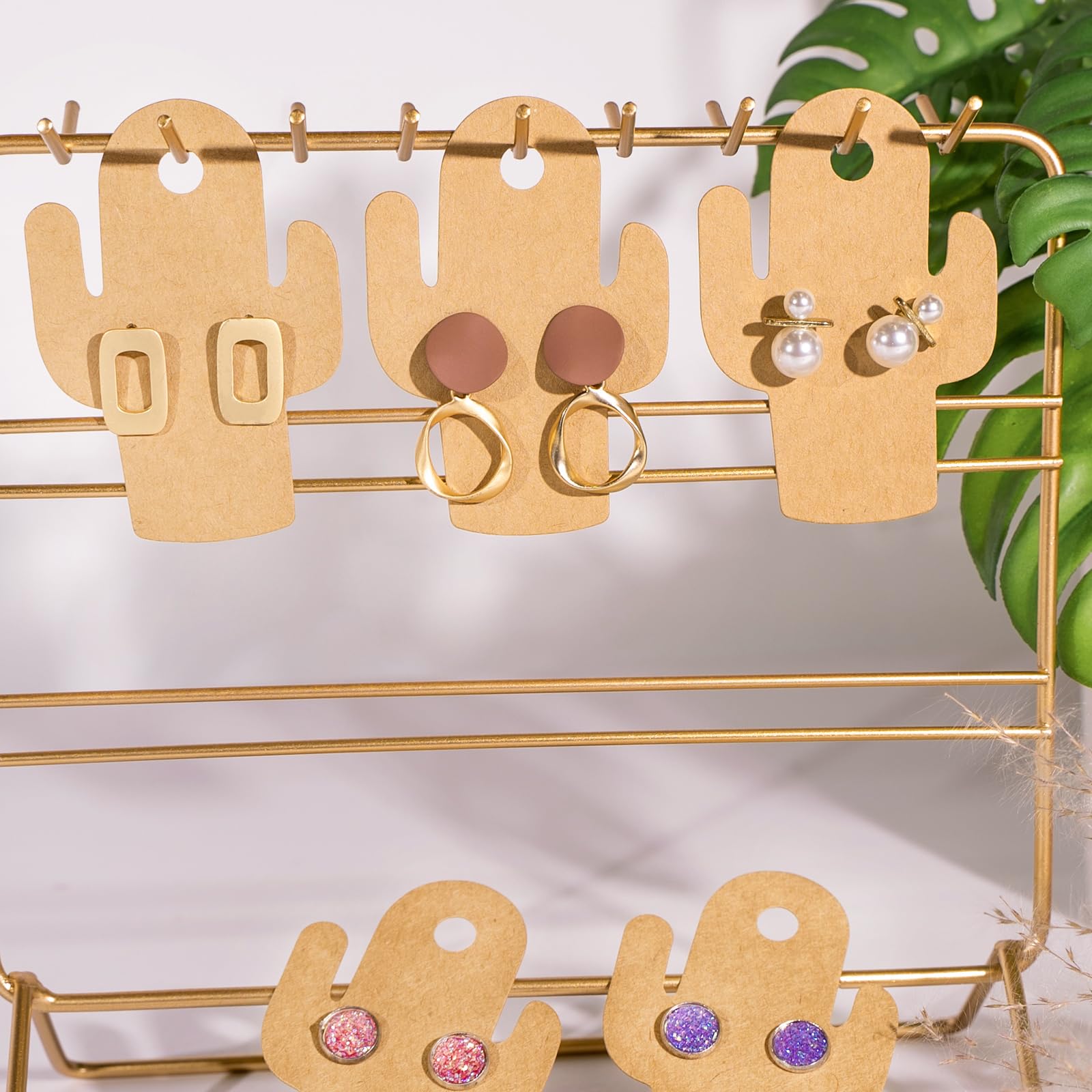 joycraft 100Pcs Cactus Earring Cards, 3.14"x2.16" Brown Earring Display Cards, Kraft Paper Hanging Display Cards, Personalized Jewelry Cards for Selling, Display, Retail, DIY Crafts