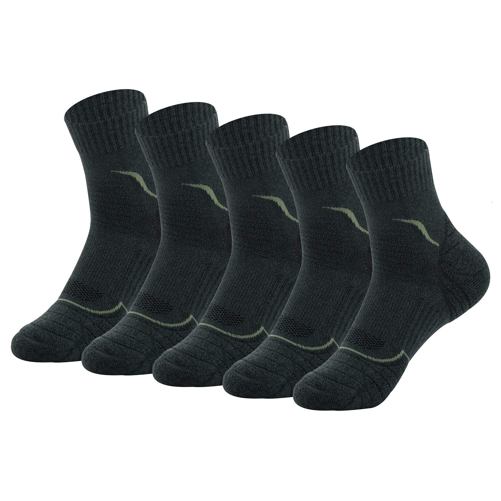 Kodal Copper Infused Hiking Socks No Smell Ankle Support Walking Socks Anti Slip Comfortable Cushion - 5 Pairs