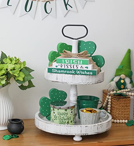 St. Patrick's Day Tiered Tray Decor Reversible Valentines Stack Blocks for Table Kitchen Farmhouse Valentine Shamrock Faux Bundle Decor