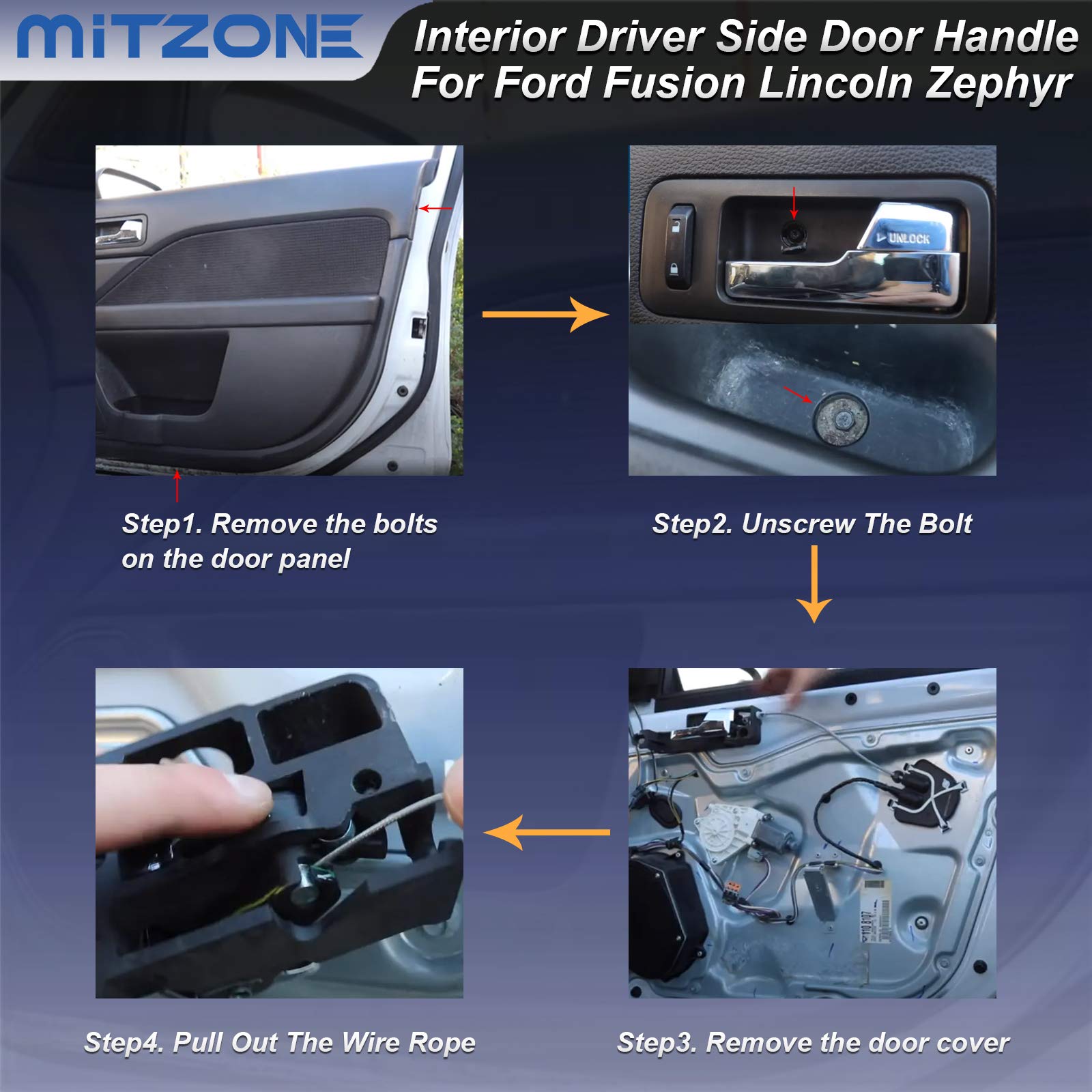 MITZONE Passenger Side Interior Door Handle Front Right Compatible with 2006-2012 Ford Fusion 2007-2012 Lincoln MKZ 2006-2011 Mercury Milan Replaces # 6E5Z5422600AA 81701 6E5Z-5422600-AA