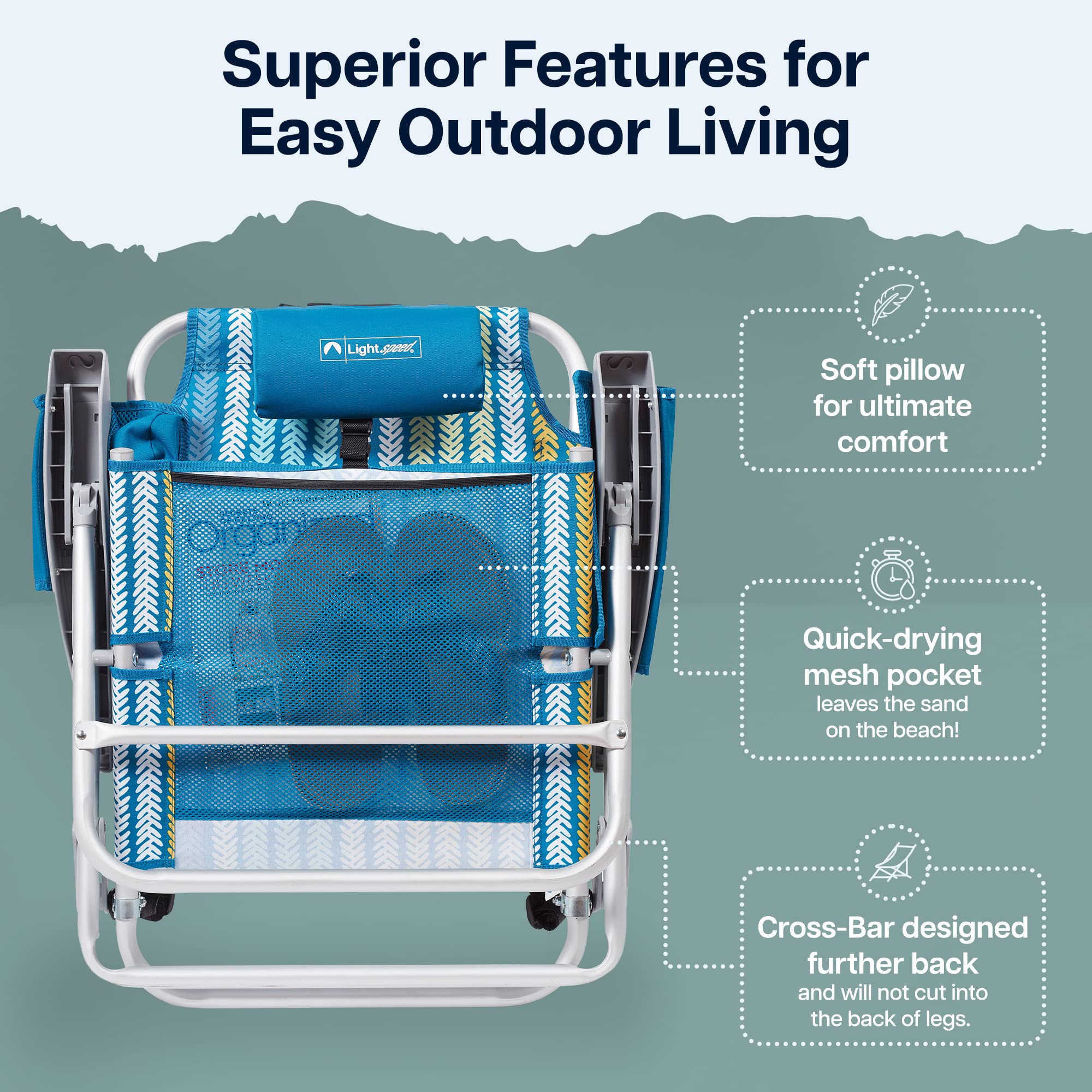 Lightspeed Outdoors ECO Ultimate Backpack Beach Chair, Portable Seating, Deep Tropics