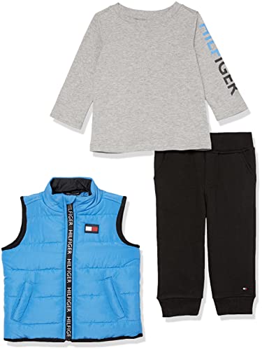 Tommy Hilfiger Baby Boys 3 Pieces Vest And Toddler Layette Set, Denim Blue/Black, 24M US