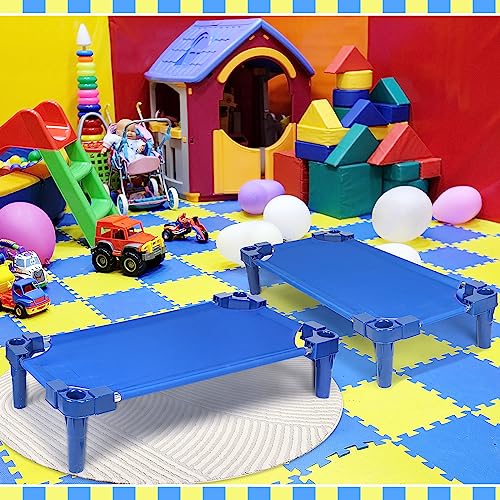 Leinuosen Stackable Daycare Cots for Kids, 47" L x 22" W Portable Toddler Nap Cot for Sleeping, Portable Bed for Preschool Classroom Furniture Ready to Assemble for Sleep (Blue, 12 Pcs)