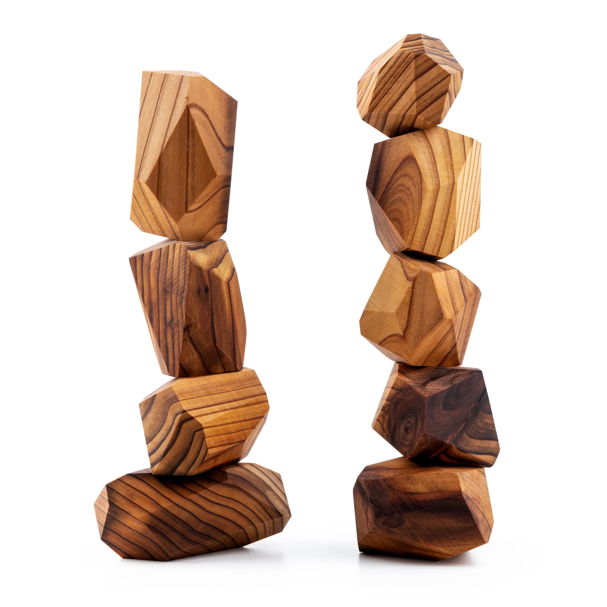 PERCHED Natural Cedar Stacking Rocks, Large Wooden Blocks, Montessori Puzzle Game, Toddler Toys For Classroom, Wood Balancing Stones Set (9 Pc)