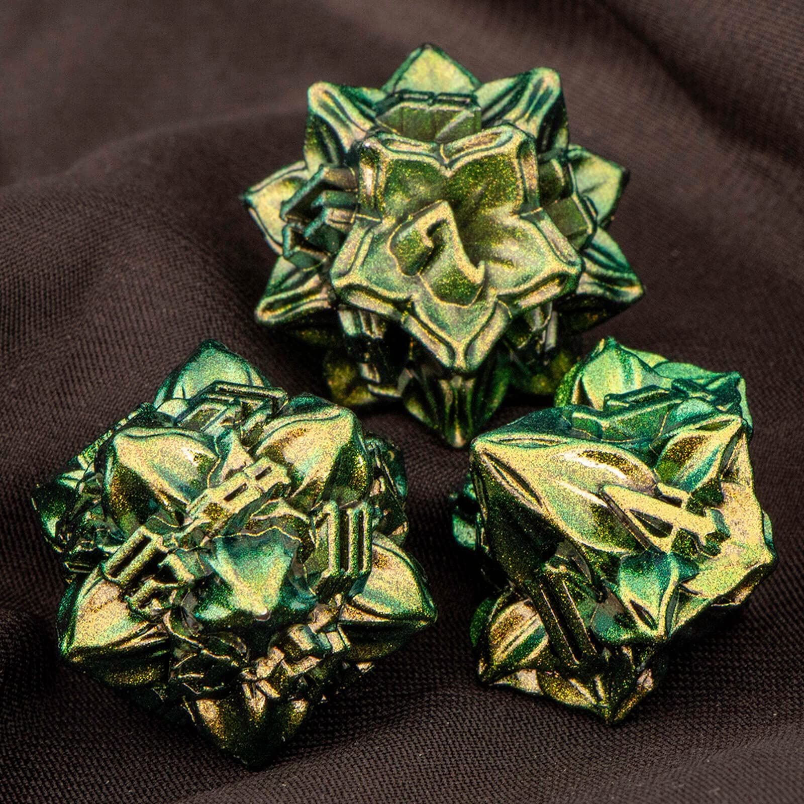 OUKELANWO DND Dice Set, Leaf RPG Role Playing Dice with Box, Dungeons and Dragons Dice Set D&D, Green Purple Metal Polyhedral D and D Dice D20 D12 D10 D8 D6 D4
