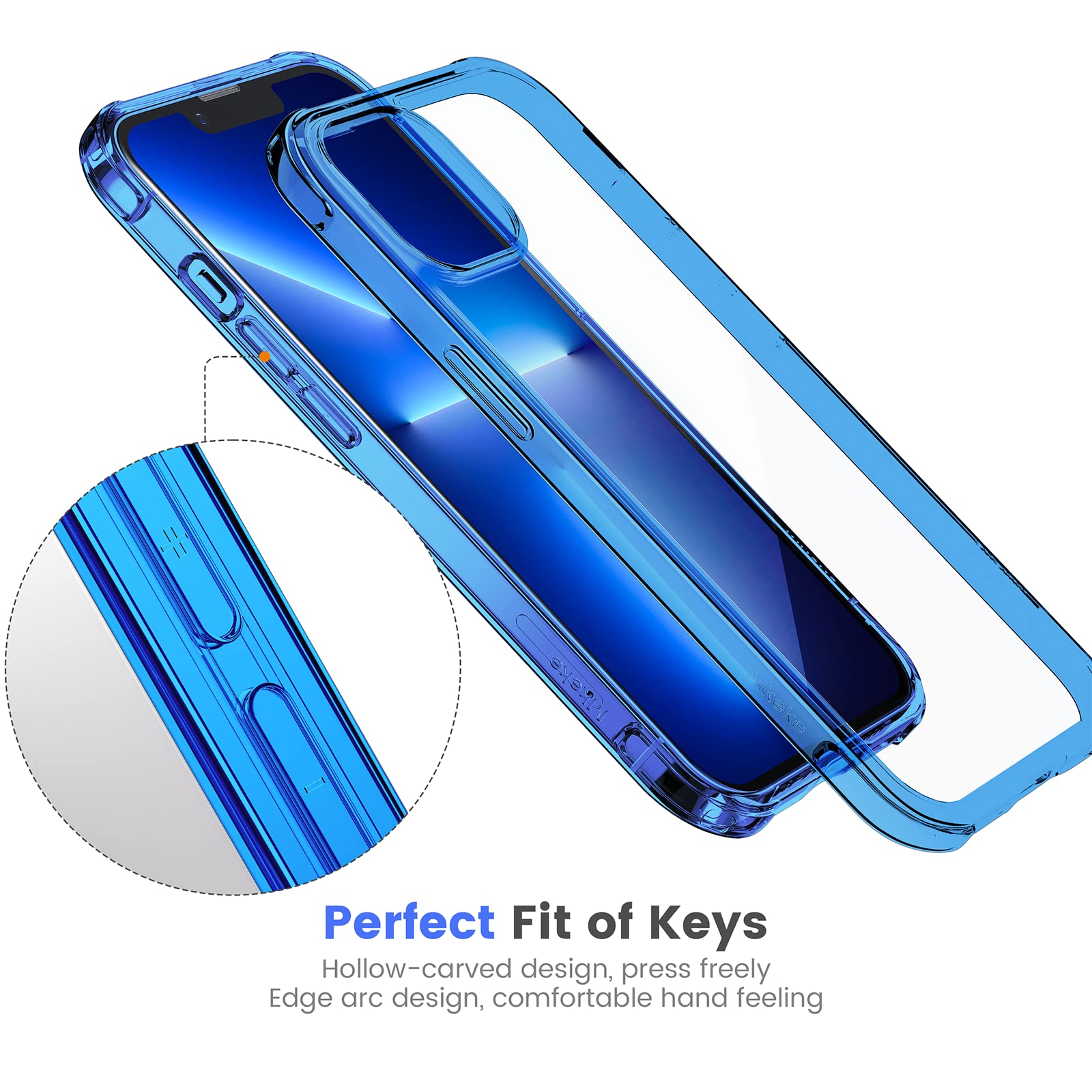 Mkeke for iPhone 13 Pro Case Clear, Anti-Yellow Shockproof 13 Pro Crystal Clear Case with Bumper Slim Fit for iPhone 13 Pro 2021 Blue