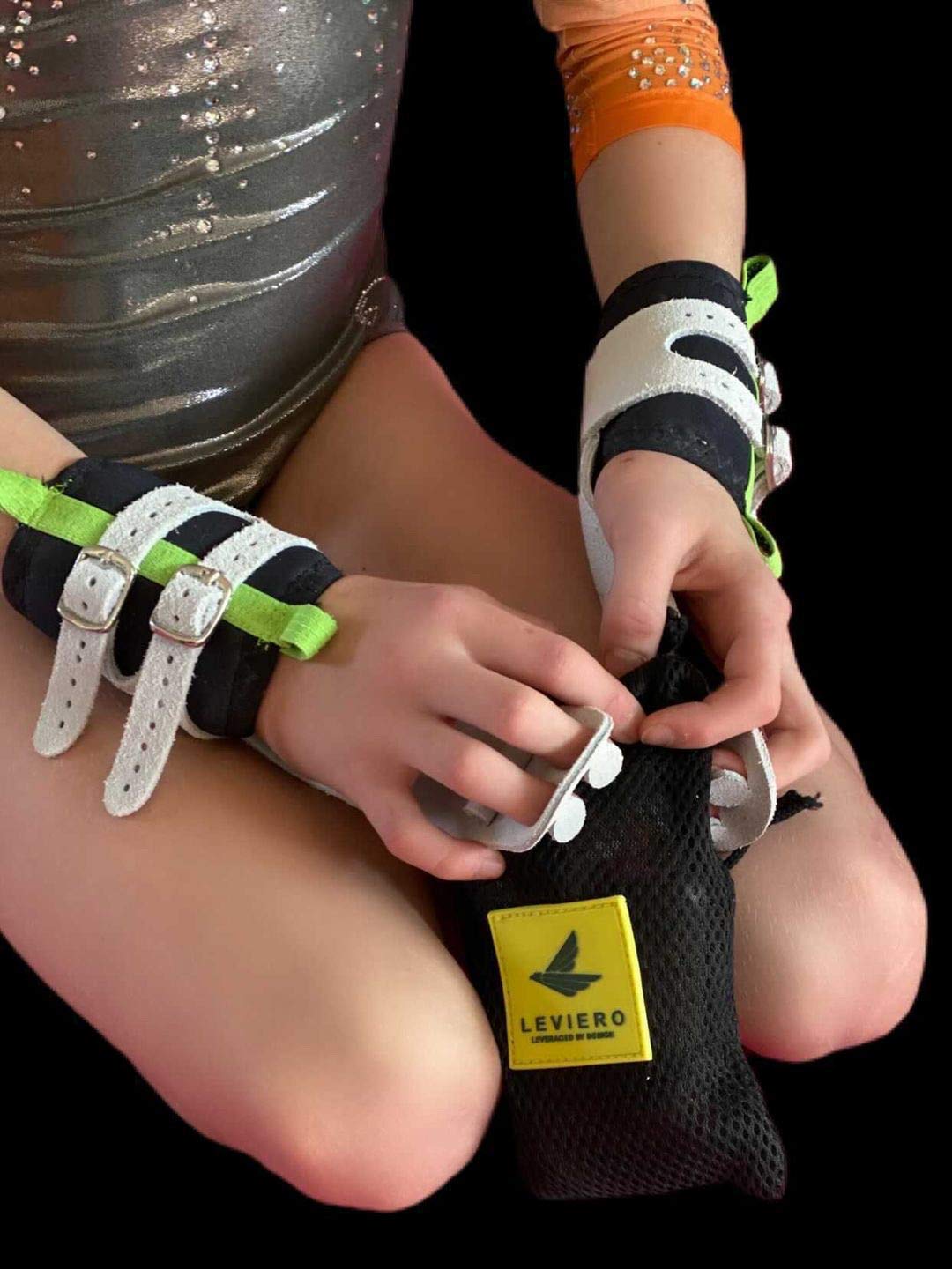 LEVIERO Gymnastics Grips Set, Grips for Gymnastics Girls, Dowel Grips with Soft Leather, Double Buckle Wrist Closure, and Adjustable Finger Holes, for All Ages - (White, 2)