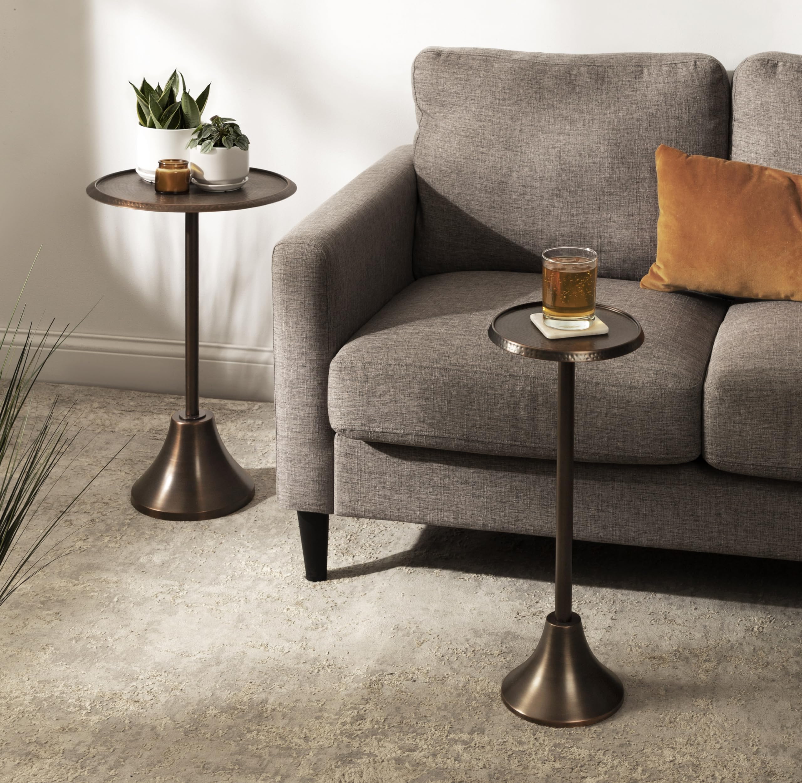 Kate and Laurel Sanzo Decorative Modern Pedestal Side Table for Use as Indoor Plant Stand or Bedroom Nightstand, 9x9x23, Bronze