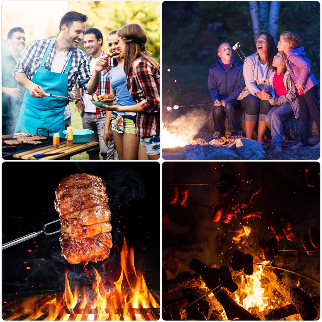 Marshmallow Roasting Sticks, Smores Skewers for Fire Pit, with Wooden Handle, Stainless Steel Telescoping Roasting Sticks, 32β Extendable Smores Sticks for Fire Pit, Campfire and Sausage BBQ Set of 6