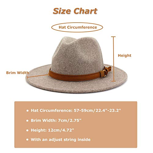Lisianthus Womens Classic Wool Fedora with Belt Buckle Wide Brim Panama Hat A Brown Buckle-A Oatmeal