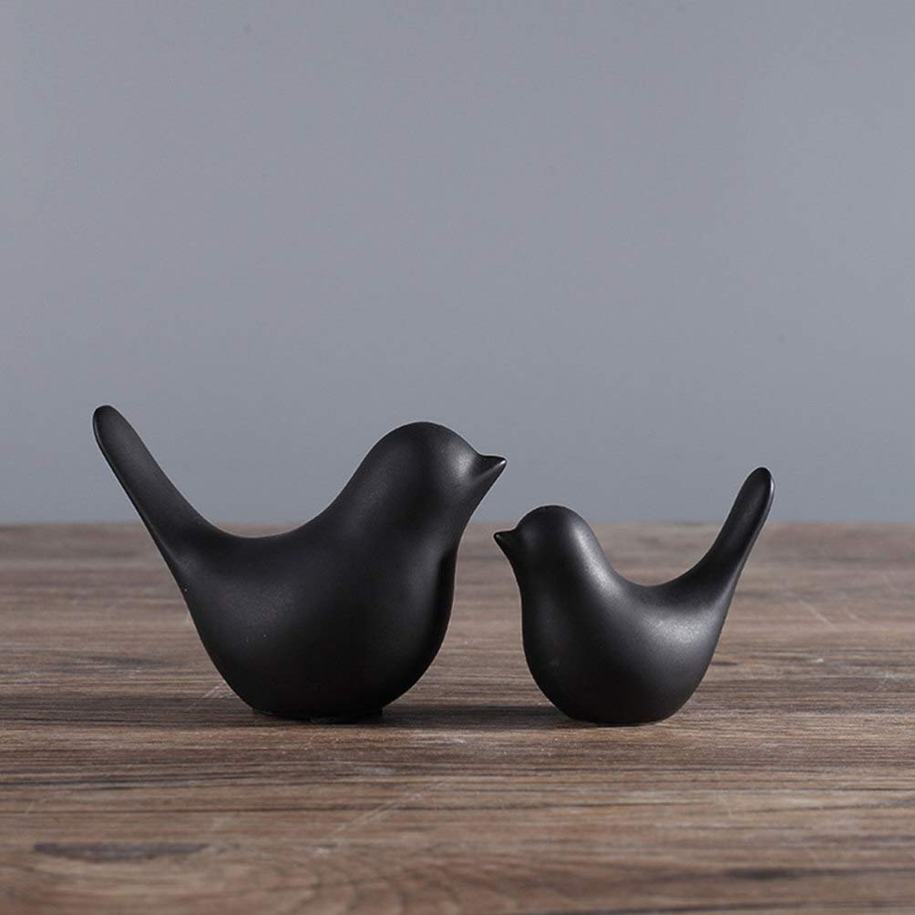LIOOBO 2pcs Ceramic Bird Figurines Modern Minimalist Animal Ornament Crafts for Landscape Garden Home Office Desktop Display Decor (Black)