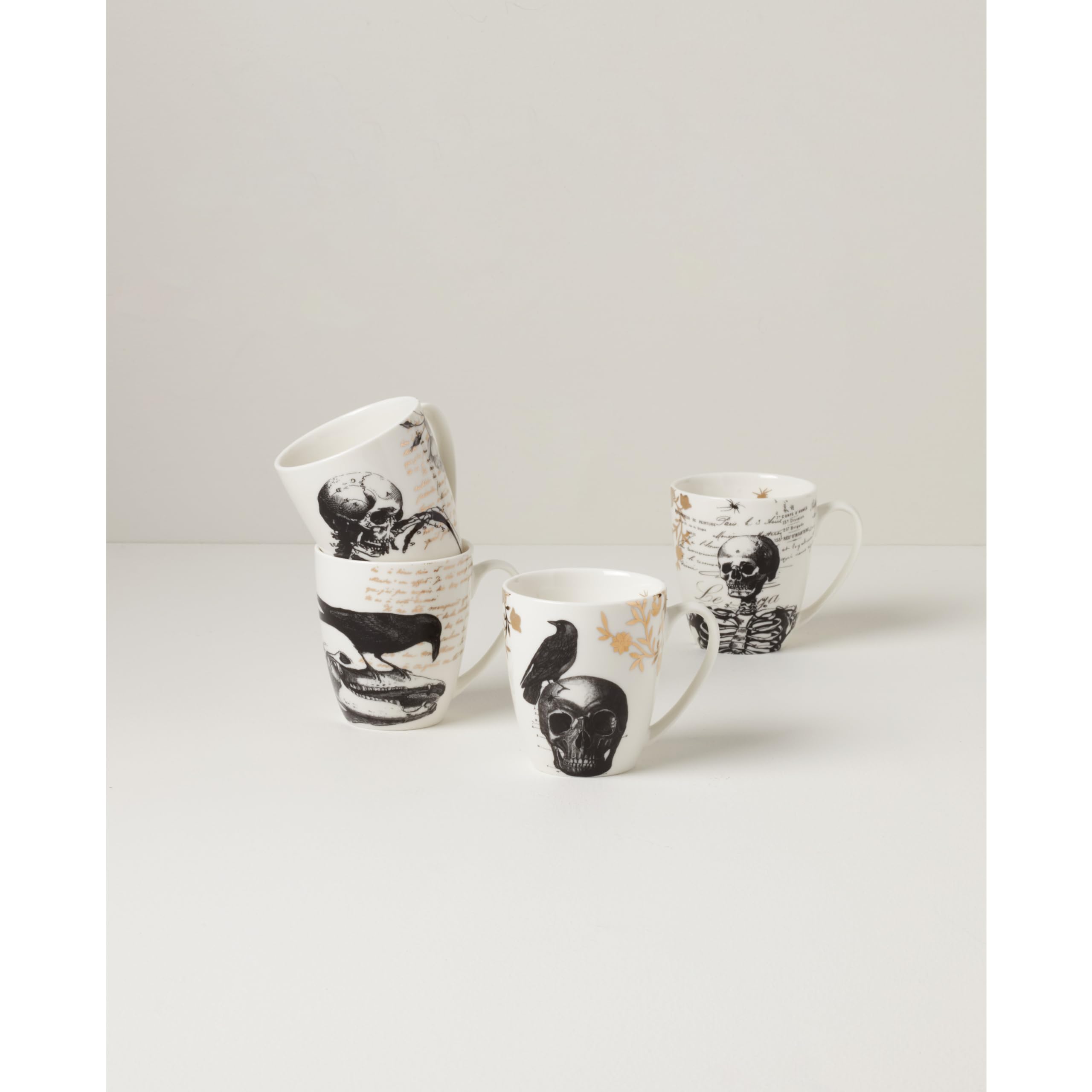 LENOX Vintage Gold Halloween Mugs, Set of 4, 2.91, White